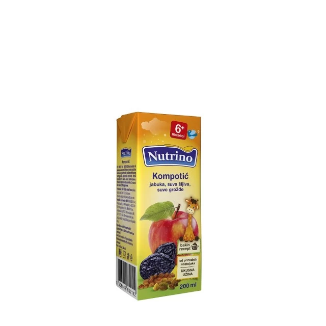 NUTRINO KOMPOTIĆ JABUKA SUVA ŠLJIVA I SUVO GROŽĐE 200ML