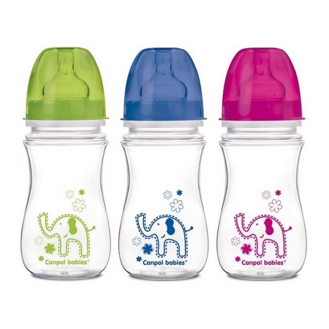 CANPOL BABY FLAŠICA ŠIROKI VRAT ANTIKOLIK EASY START - COLORFUL ANIMALS - ROZE 240ML