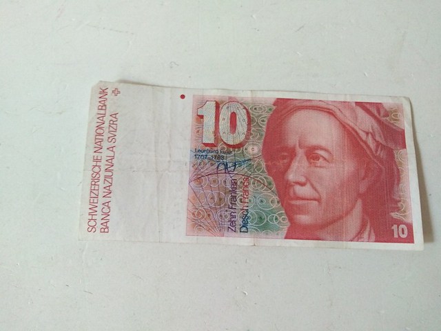 10 franaka, Švajcarska, 1987.