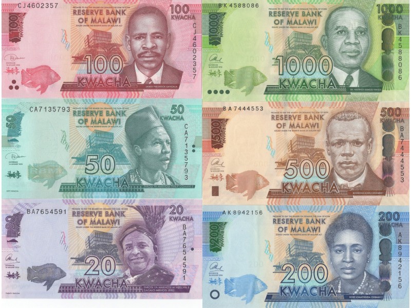 MALAWI Malavi 20, 50, 100, 200, 500 i 1000 Kwacha 2016-