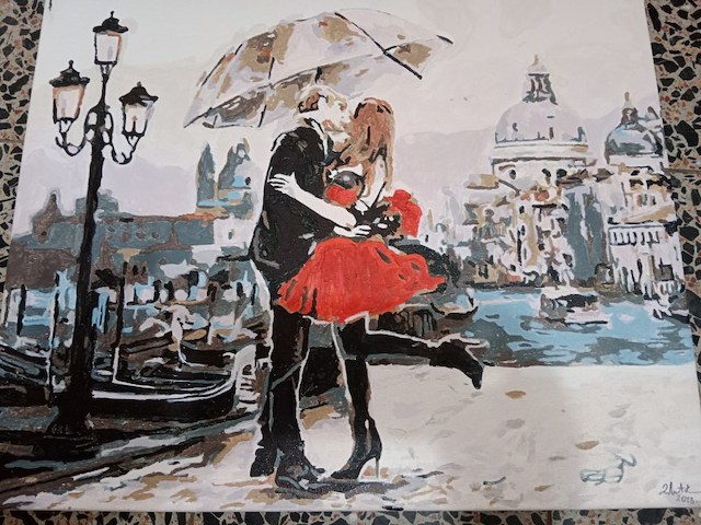 Slika na platnu par u Veneciji 50x40 tempera