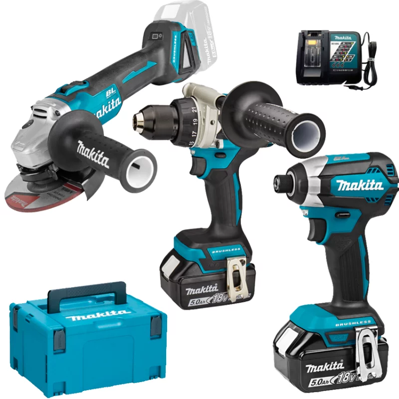 MAKITA DLX3155TJ set LXT- Akumulatorska bušilica-odvijač DDF486Z + akumulatorski udarni odvijač DTD153Z + akumulatorska ugaona brusilica DGA504Z + punjač + 2 baterije + 2 Makpac