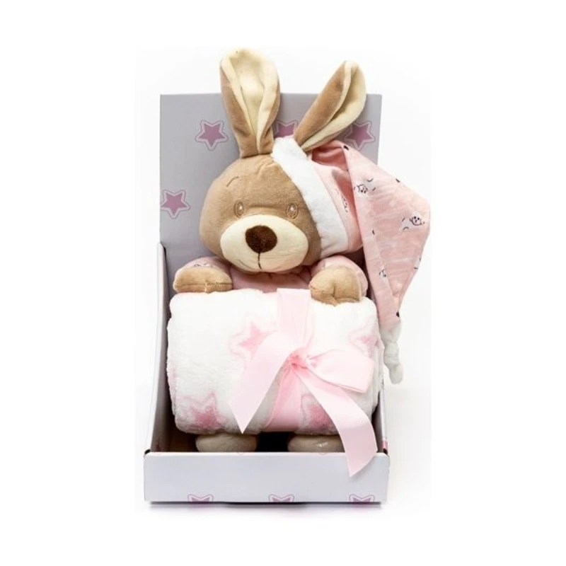 BBO set plišana igračka + ćebence Sleepy Bear Pink