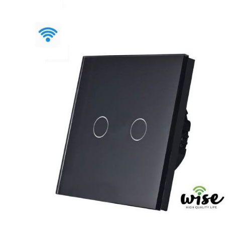 Wise prekidač WiFi stakleni panel - 2 tastera, crni