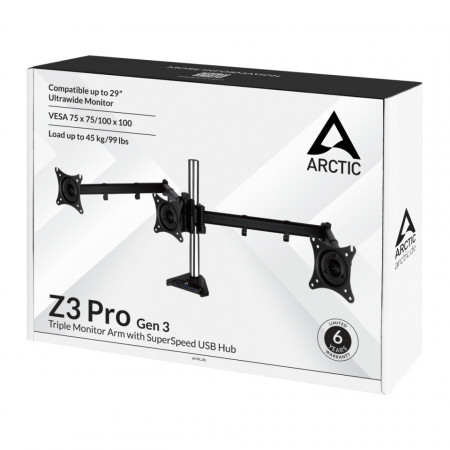 Nosač za monitor ARCTIC Z3 Pro (Gen 3) Desk Mount Triple Monitor Arm with SuperSpeed USB Hub, AEMNT00051A