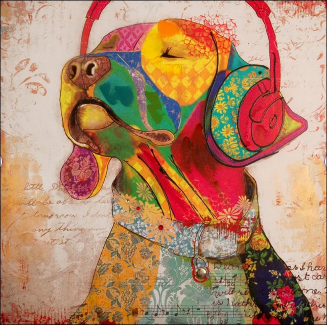 Labrador pop art, uramljena slika 50x50cm