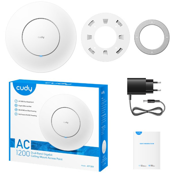 Cudy AP1300 AC1200 Gigabit Wireless Access Point, Dual Band, 1xGbit WAN/LAN (PoE), AP/Router/RE/WISP