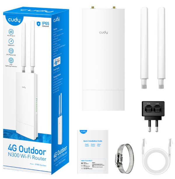 Cudy LT500 Outdoor 4G LTE Cat 4 AC1200 Wi-Fi Route, Nano SIM Slot, 10/100 Mbps WAN/LAN