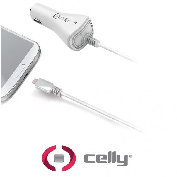 CELLY Auto punjač sa Micro USB kablom, bela