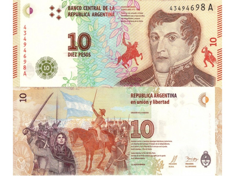 ARGENTINA 10 Pesos 2016 UNC, P-360