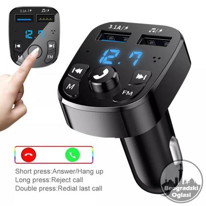 Bluetooth FM Transmiter, HandsFree, MP3, SD, 3.1A Brzi