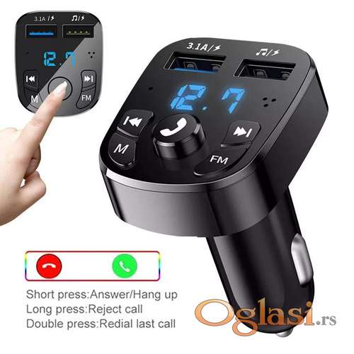 Bluetooth FM Transmiter, HandsFree, MP3, SD, 3.1A Brzi punjac