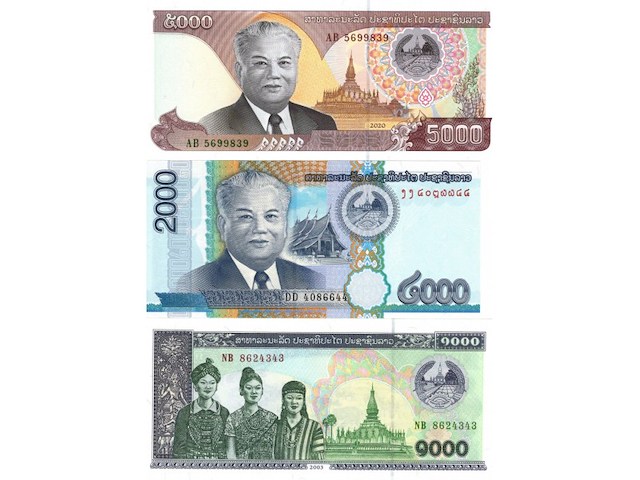 LAOS 1000, 2000 i 5000 Kip 2003 (2020) UNC