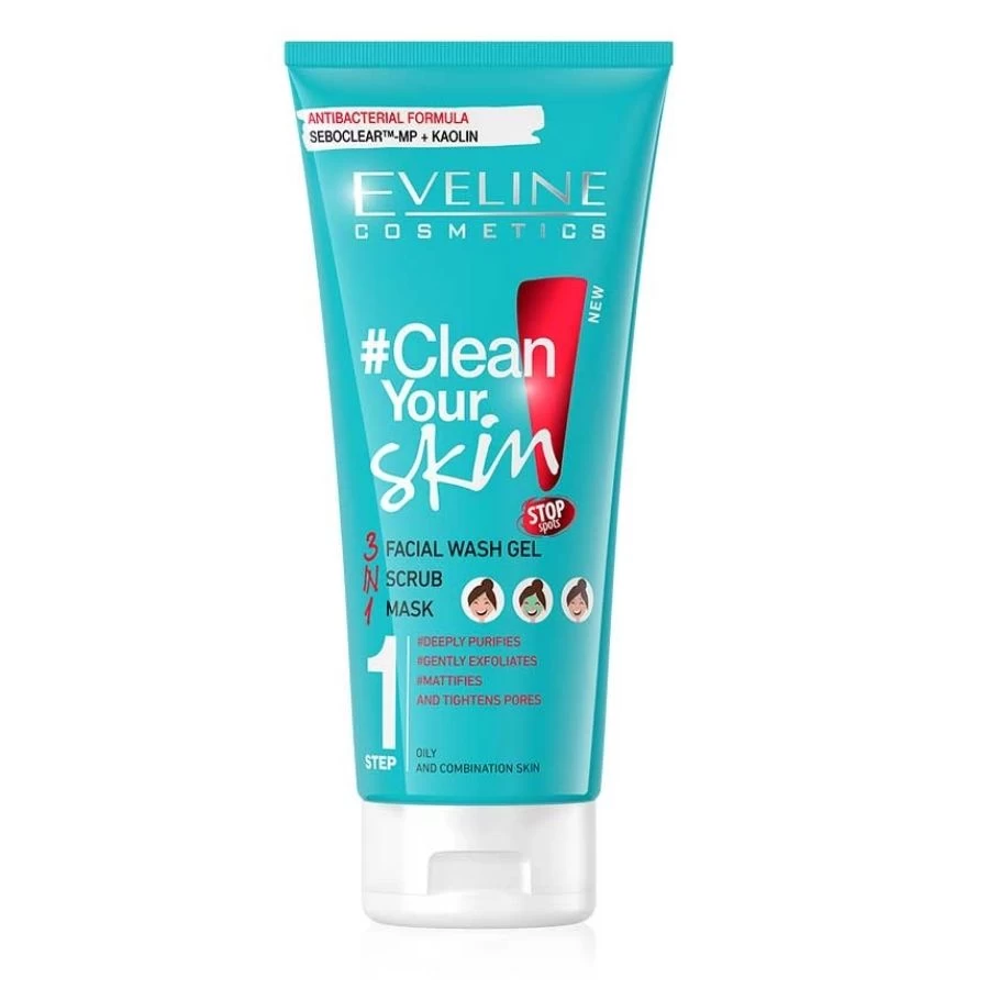 EVELINE Gel za Umivanje+Piling+Maska 3u1 Pore Control 200 mL