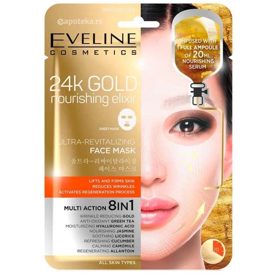 EVELINE Maska 8u1 24K GOLD Ultra Revitalizujuća za Negu Lica 1 Komad