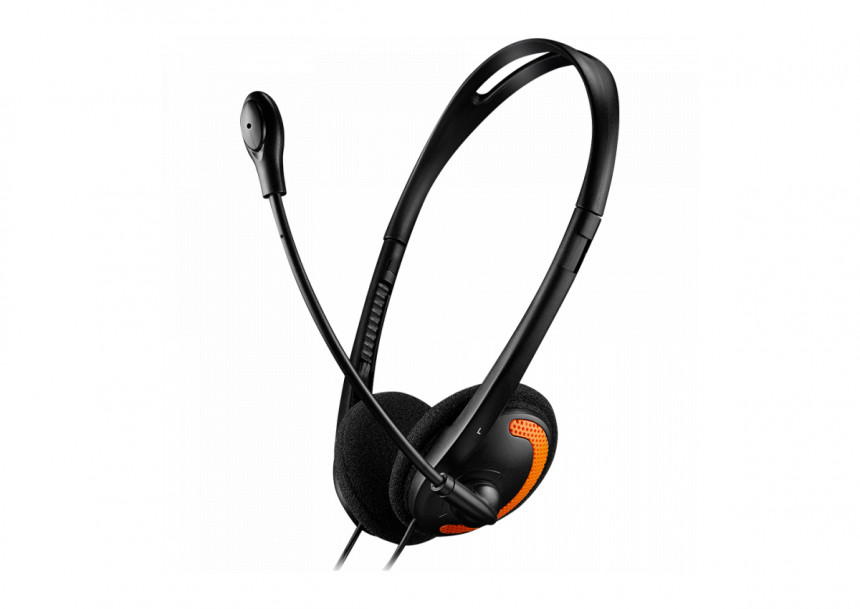 CANYON HS-01, PC headset with microphone, volume control and adjustable headband, cable length 1.8m, Black/Orange, 163*128*50mm, 0.069kg