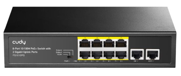 Cudy FS1010PG 8-Port 10/100M PoE+ Switch, 2Uplink 10/100/1000M, 120W, 250m, steel (Alt.PFS3010-8ET)