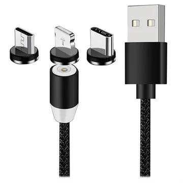 3-U-1 LED MAGNETNI KABL - LIGHTNING, USB-C, MICROUSB - 1M - CRNI