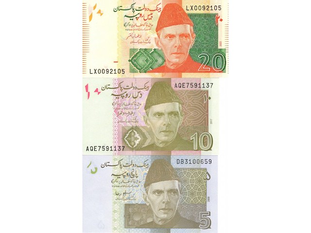 PAKISTAN 5, 10 i 20 Rupees 2009/2022 UNC