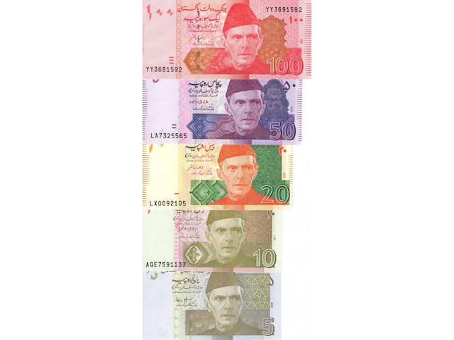 PAKISTAN set 5, 10, 20, 50 i 100 Rupees 2009/2022 UNC