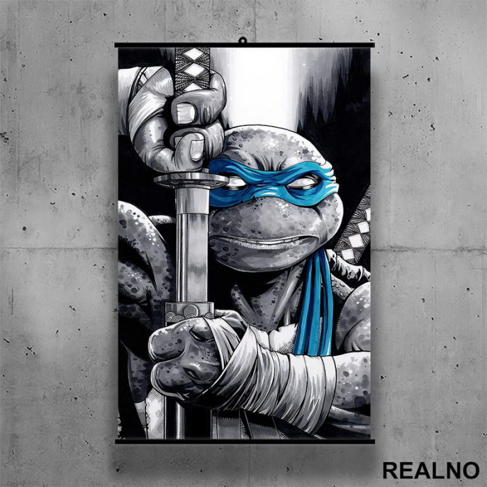 LEONARDO - GREY DRAWING - NINDŽA KORNJAČE - POSTER SA NOSAČEM