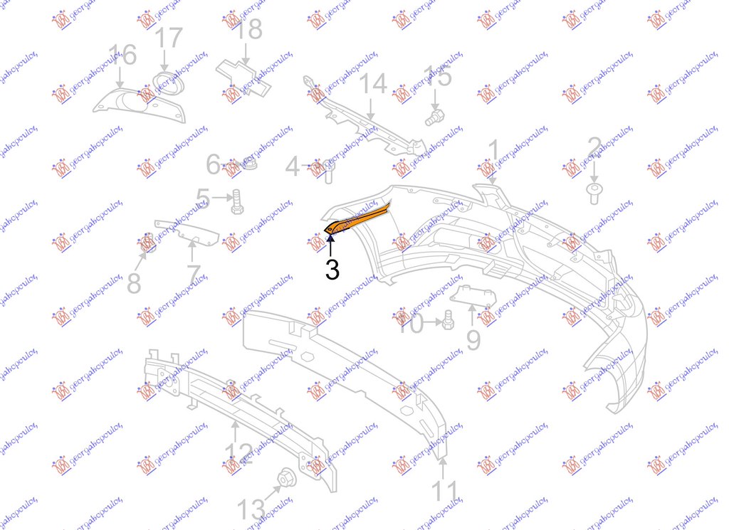 NOSAC PREDNJEG BRANIKA GORNJI Desna str. CHEVROLET AVEO H/B-L/B (2008-2012) (OEM: 96808144)