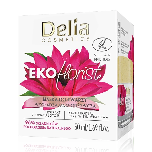 MASKA ZA LICE SA ETERIČNIM ULJIMA HIBISKUSA, LOTOSA, KOKOSOVIM ULJEM I ŠI PUTEROM ZA HIDRATACIJU 50 ML - DELIA EKOFLORIST