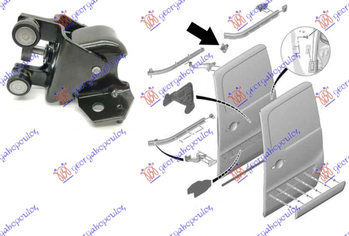 KLIZAC (VODJICA) KLIZNIH VRATA SREDNJI Desna str. CITROEN BERLINGO (2008-2015) (OEM: 9033.Z1, 9033Z1)