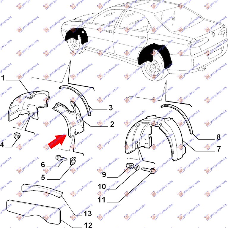 POTKRILO ZADNJI DEO Desna str. ALFA ROMEO 166 (1998-2007) (OEM: 60688938, 60698600)