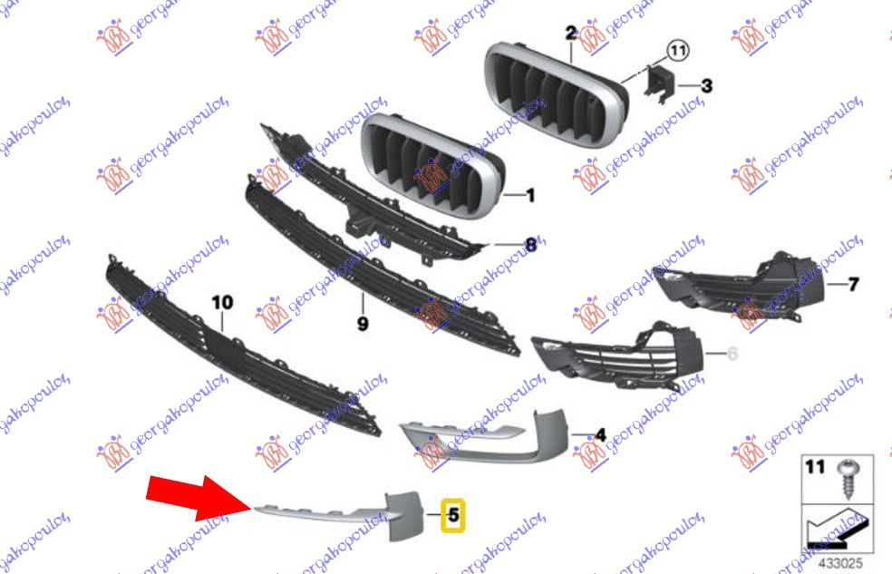 LAJSNA RESETKE PREDNJEG BRANIKA Leva str. BMW X5 (F15) (2013-2018) (OEM: 51117303113)