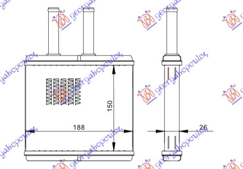 GREJAC KABINE (B) +/ – AC (150×188) CHEVROLET KALOS SDN-L/B (2002-2005) / DAEWOO KALOS SDN-L/B (2002-2005) (OEM: 96539642, 96650492)