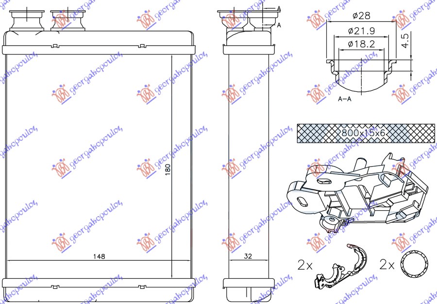 GREJAC KABINE (BR) (180 x 148×32) PEUGEOT 308 (2013-2017) (OEM: 1610530280)