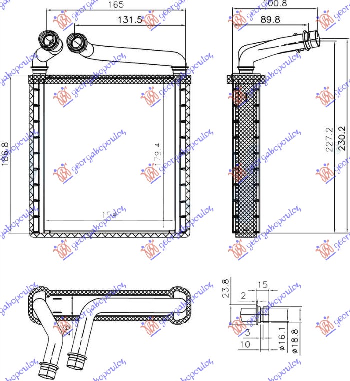 GREJAC KABINE (BR) (153x180X26) DENSO TIP VW EOS (2006-2011) (OEM: 3C0819031, 3C0819031A)