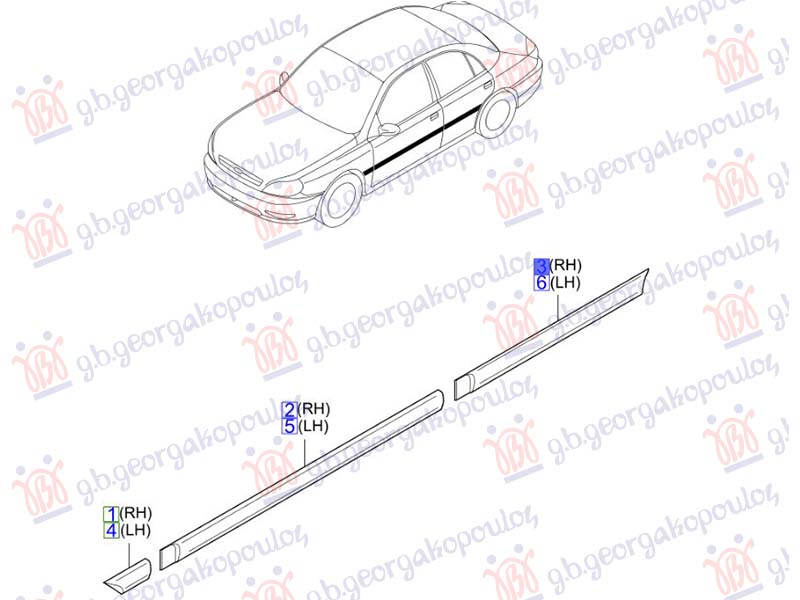 LAJSNA ZADNJIH VRATA (O) Desna str. KIA RIO (1999-2002) (OEM: 0K30A-50-6R3BXX, 0K30A506R3BXX)