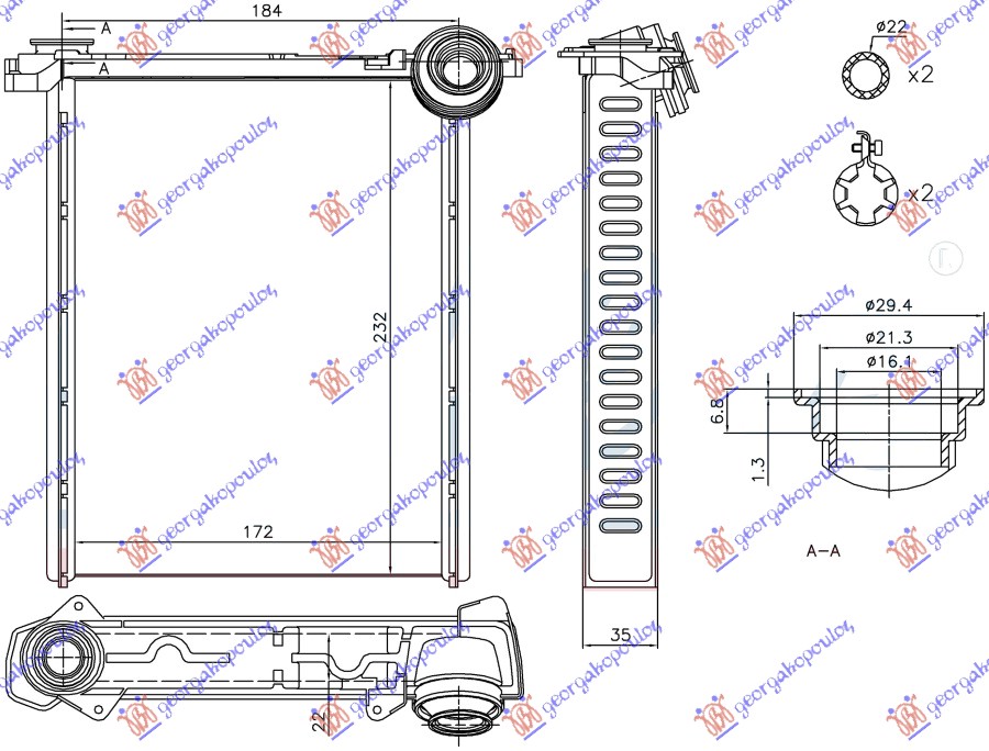 GREJAC KABINE (172x232x22) PEUGEOT 308 (2008-2013) (OEM: 6448.S4, 6448.V6, 6448S4)