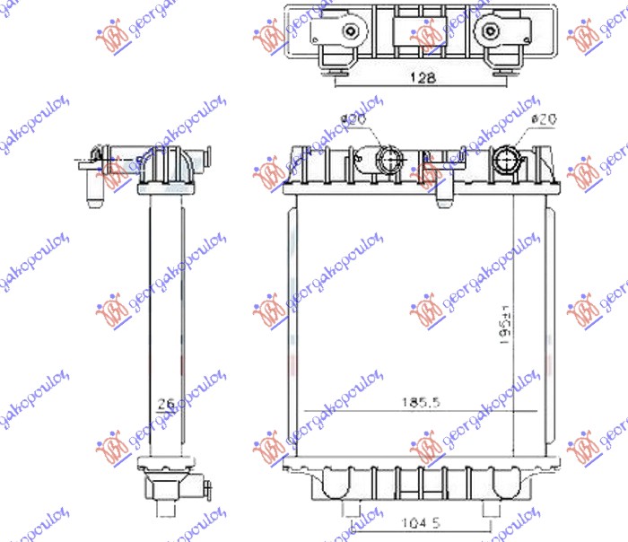 HLADNJAK MOTORA DODATNI 2.0 BENZIN (195x 190 x26) SKODA OCTAVIA 6 (2017-2020) (OEM: 2Q0121253A, 2Q0121253K, 2Q0121253P)