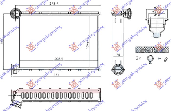 GREJAC KABINE (BR) (20 2x 135×26) OPEL MERIVA (2014-) (OEM: 1618435, 13370058)