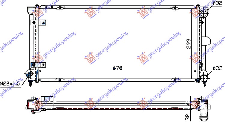 HLADNJAK MOTORA BENZIN-DIZEL +/-A/C (675x320x34) VALE SEAT TOLEDO (1991-1995) (OEM: 1L0121251, 1L0121253E)