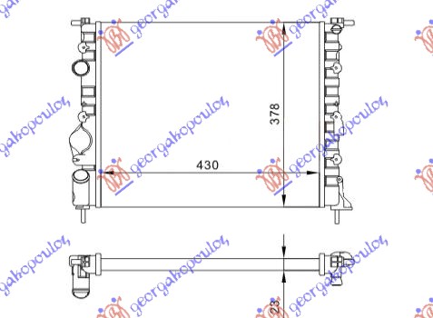 HLADNJAK MOTORA BENZIN-A/C (43×38) BEZ PUMPE RENAULT CAMPUS (2004-) / RENAULT CLIO (2001-2006) / RENAULT THALIA (2001-) (OEM: 7700836301, 8200049077)