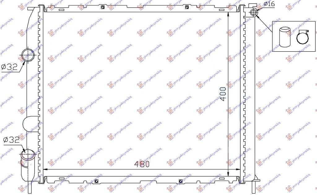 HLADNJAK BENZIN +AC (48x40x2.8) (M) RENAULT CLIO (1998-2001) (OEM: 7700430143, 7700430648)