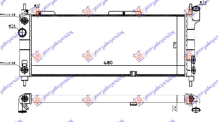 HLADNJAK MOTORA 1.4 – 1.6+A/C (68×28) AUTOM OPEL COMBO (1993-2000) (OEM: 1300153)