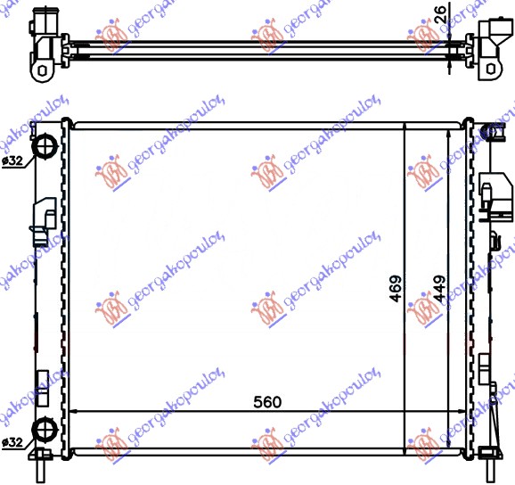 HLADNJAK MOTORA 2.0 BENZIN 1.9DIZEL (560x450x23) MEHAN RENAULT TRAFIC (2006-2014) (OEM: 2140000QAN, 4408645, 91166001)