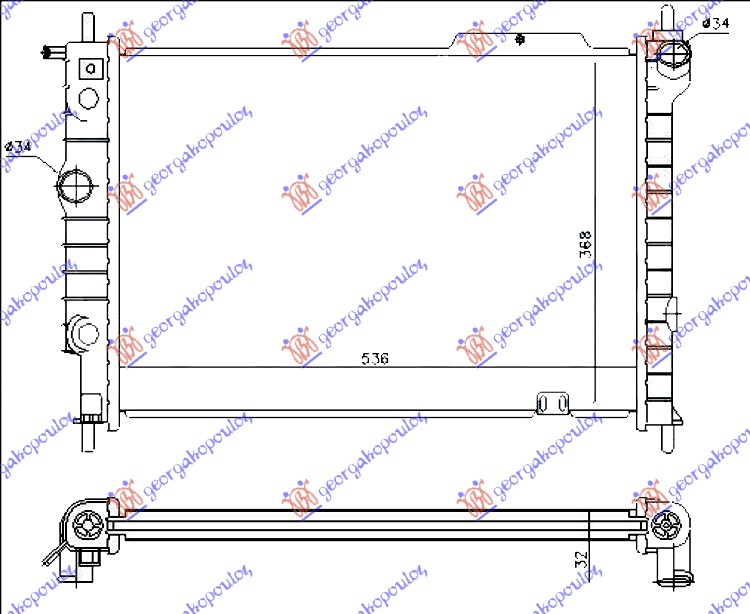 HLADNJAK MOTORA 1.7 DIZEL (53.5×37.5) OPEL ASTRA F (1991-1994) (OEM: 1300108, 1300134, 90443465)