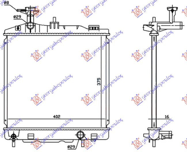 HLADNJAK 1.0-1.2 BENZIN MANUAL (375x395x16) MITSUBISHI SPACE STAR (2013-2016) (OEM: 1350A537, 1350A799, 1350A801)