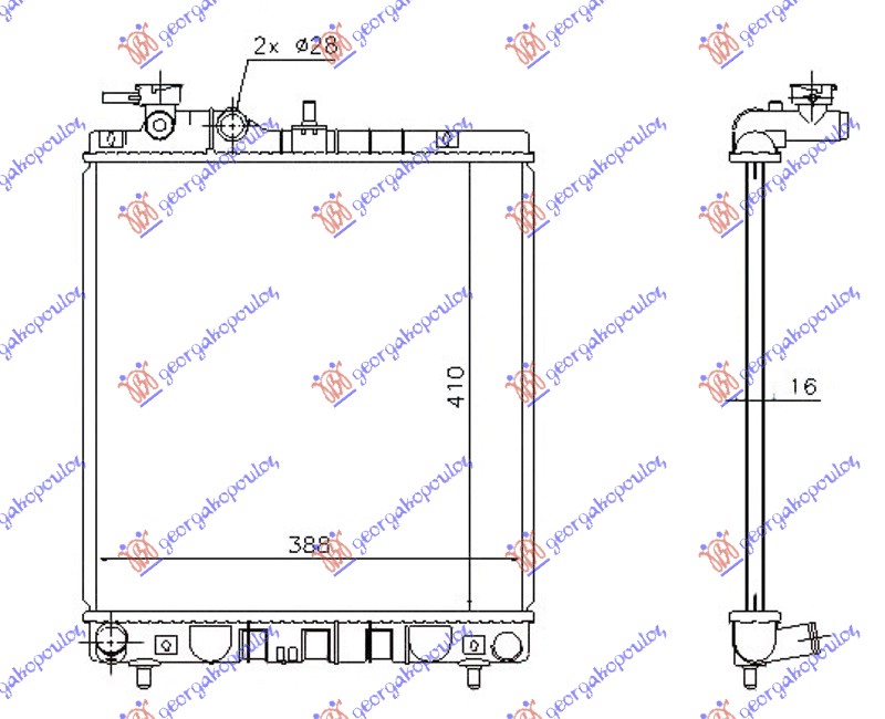 HLADNJAK MOTORA 1.1 12V +/-A/C (41×39.5 HYUNDAI ATOS PRIME (2003-2007) (OEM: 25310-05500, 25310-05900, 2531005500)