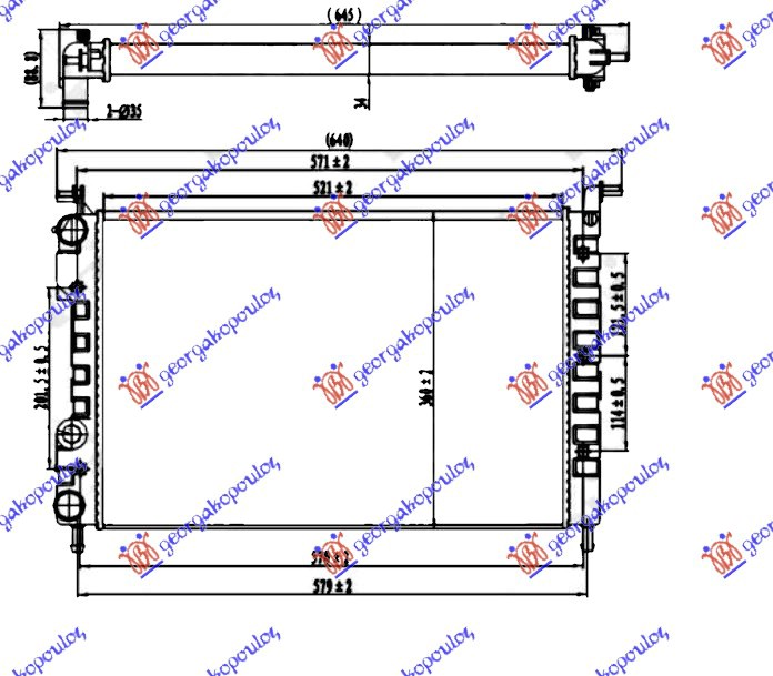 HLADNJAK MOTORA 1.6 BENZIN (52×34.9×34)-00 FIAT PALIO (1999-2004) (OEM: 46417050)