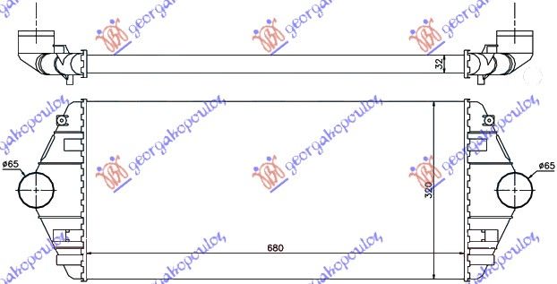 HLADNJAK INTERCOOLERA BENZIN-DIZEL (680x322x34) PEUGEOT 806 (1994-2002) (OEM: 0384.E7, 0384E7)