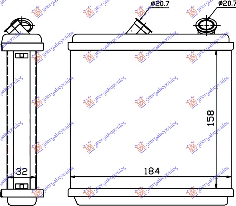 GREJAC KABINE +/ – AC (BR) (160x185x32) OPEL ASTRA F (1995-1998) (OEM: 1618004, 52463008)