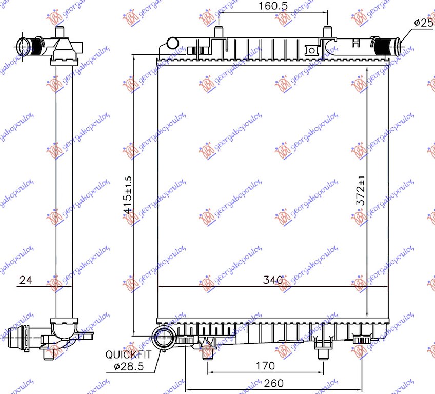 HLADNJAK MOTORA 1.2VTi BENZIN MANUE (372×340 x24 TOYOTA AYGO (2014-2018) (OEM: 16400YV030, B000622380)