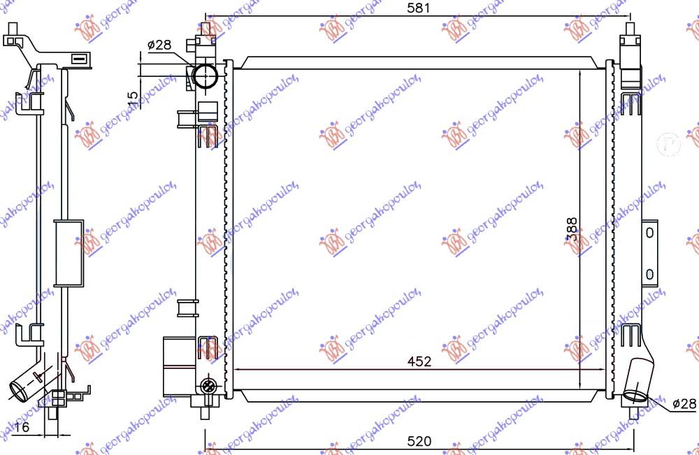 HLADNJAK 1.2 DIG BENZINZ MANUAL (450 x390) NISSAN NOTE (2013-) (OEM: 214103VS1B)